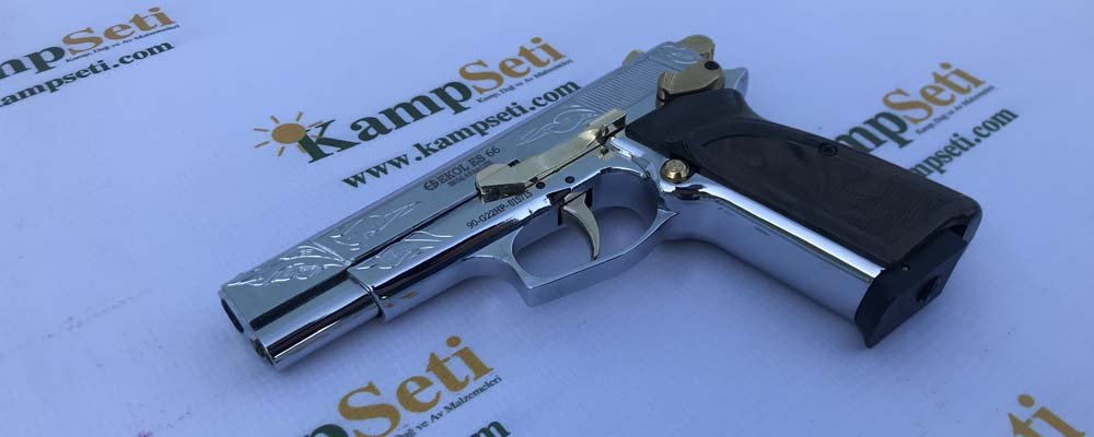 EKOL ES 66 Havalı Tabanca İşlemeli Parlak Beyaz - 4.5 mm - Kamp Seti