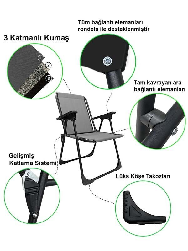 Kampseti Katlanır Kamp Sandalyesi - Gri Piknik Sandalyesi Bardaklıklı ...