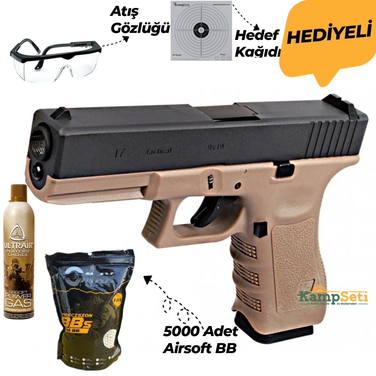 WE Glock 17 Gen3 Tan Blowback G17 Airsoft Tabanca - Kamp Seti