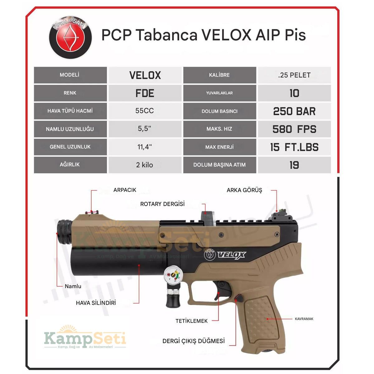 Hatsan Velox FDE PCP Havalı Tabanca - Kamp Seti