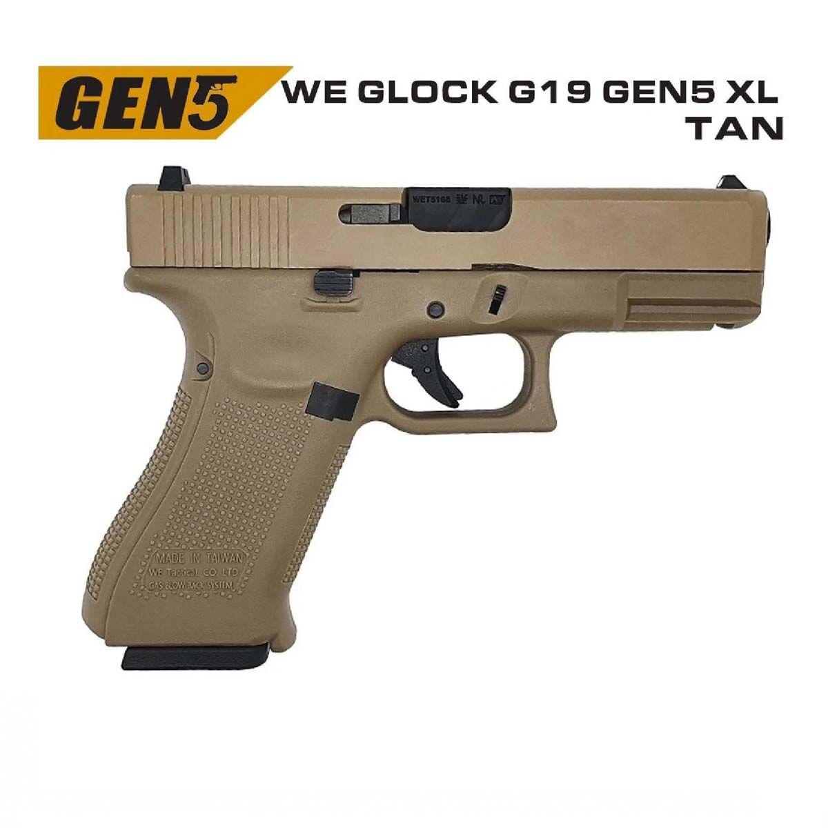 WE Glock 19X Gen5 XL GreenGas-Blowback Airsoft Tabanca TAN - Kamp Seti
